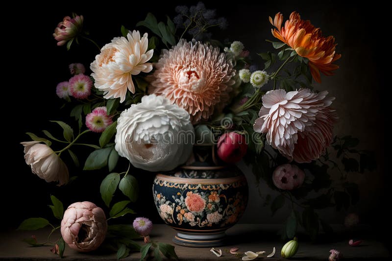 Fine Art Still Life of Flowers Stock Illustration - Illustration of ...