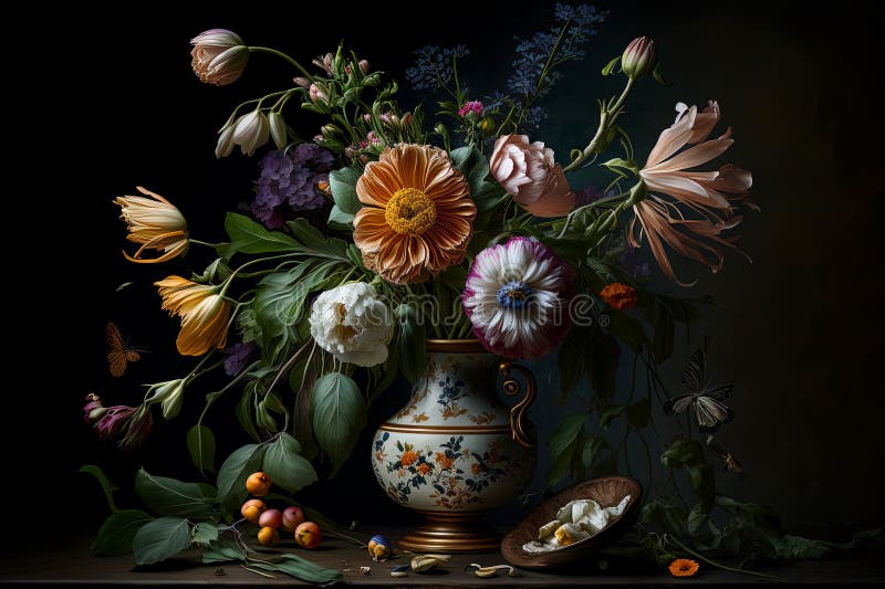 Fine Art Still Life of Flowers Stock Illustration - Illustration of ...