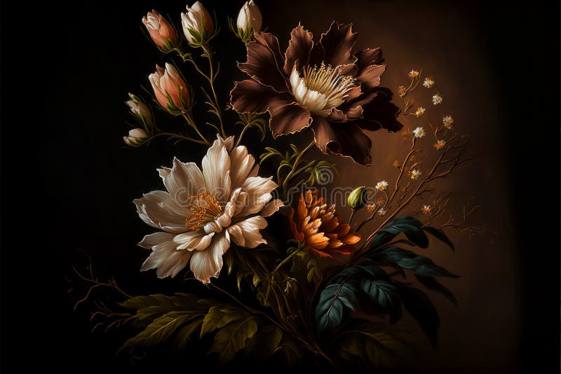 Fine Art Still Life of Flowers Stock Illustration - Illustration of ...