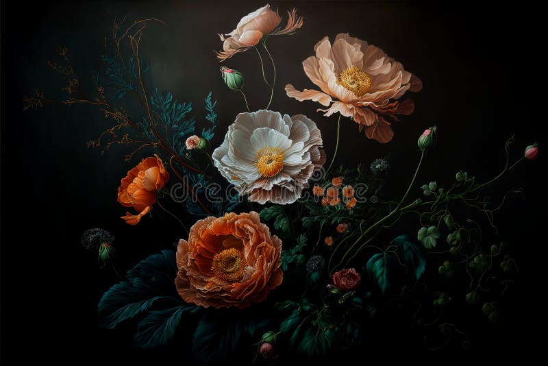 Fine Art Still Life of Flowers Stock Illustration - Illustration of ...