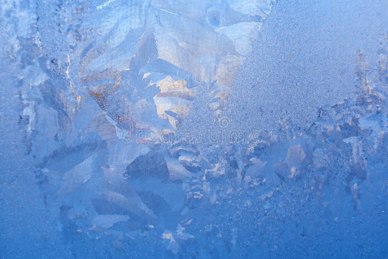 Fine Blue Frosty Icy Pattern with Different Structure on Frozen Winter ...