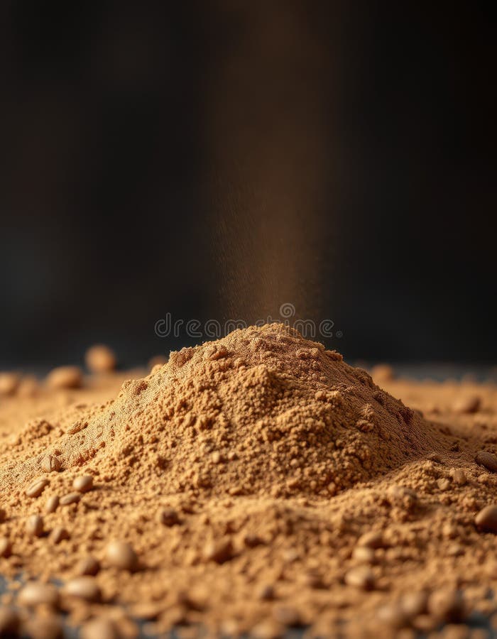 Fine Brown Powder Rests on a Dark Surface Creating a Visually Striking ...