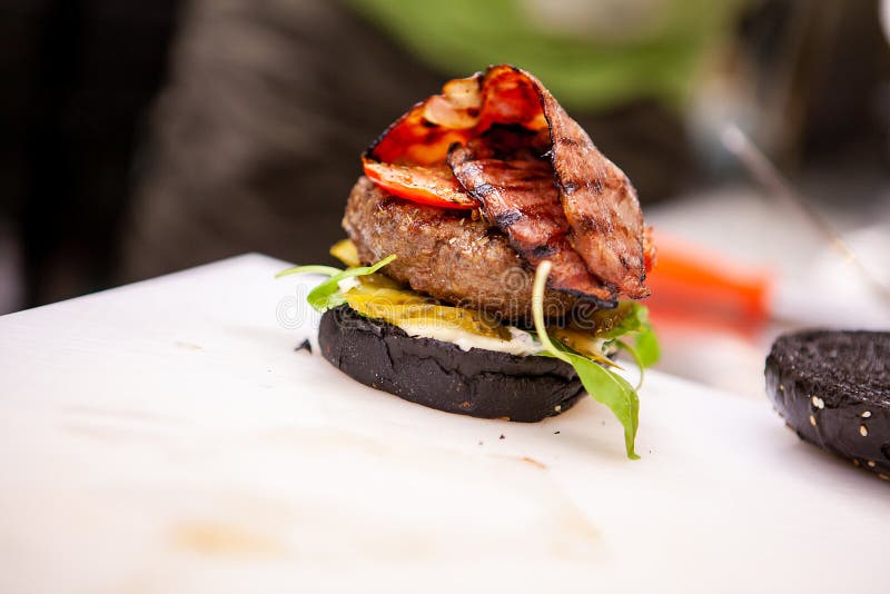 Fine Burger Dish Made by Chef Cook Stock Image - Image of icon ...