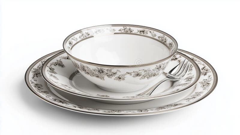 Fine China Dinnerware Set with Delicate Patterns, Isolated on White ...
