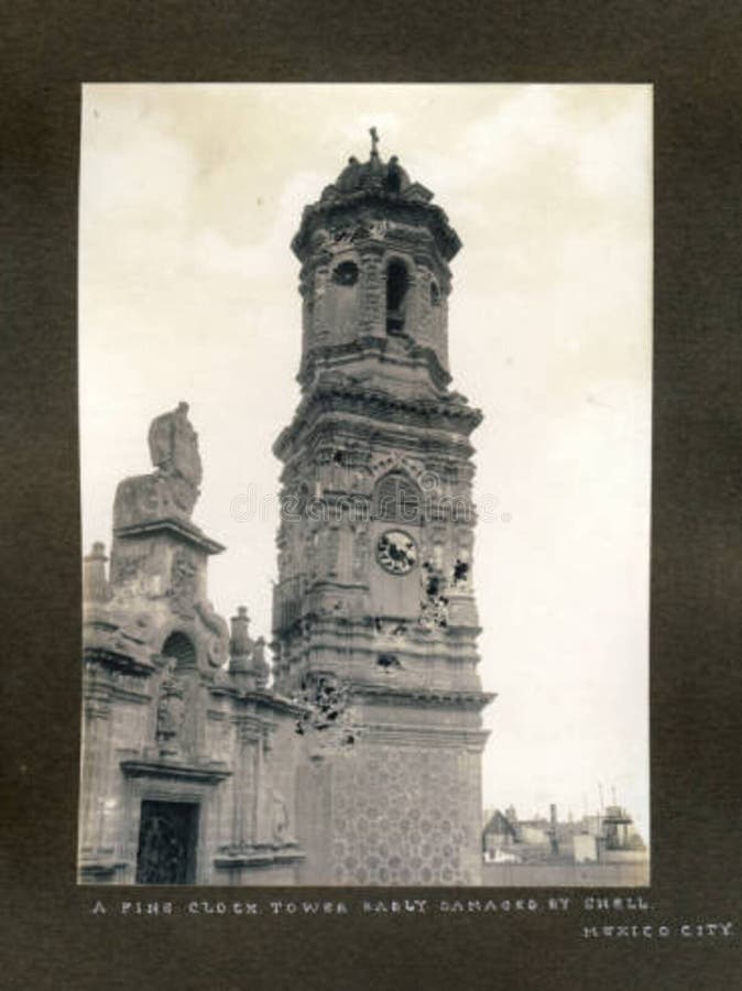 A Fine Clock Tower Badly Damaged By Shell, Mexico City Picture. Image ...