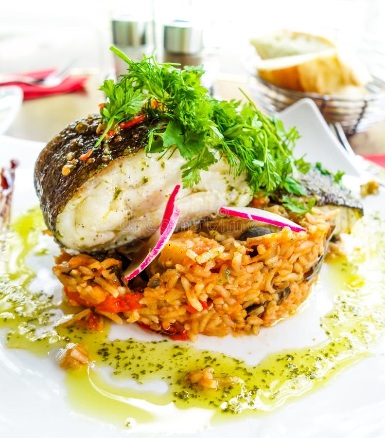 Fine dining cuisine stock image. Image of rice, fish - 39108425