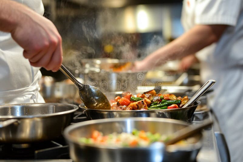 A Fine Dining Kitchen in Action, with Chefs in White Uniforms Focused ...