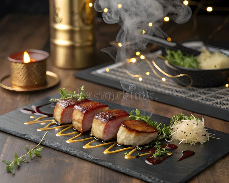 Fine Dining Meat Presentation with Microgreens Stock Illustration ...