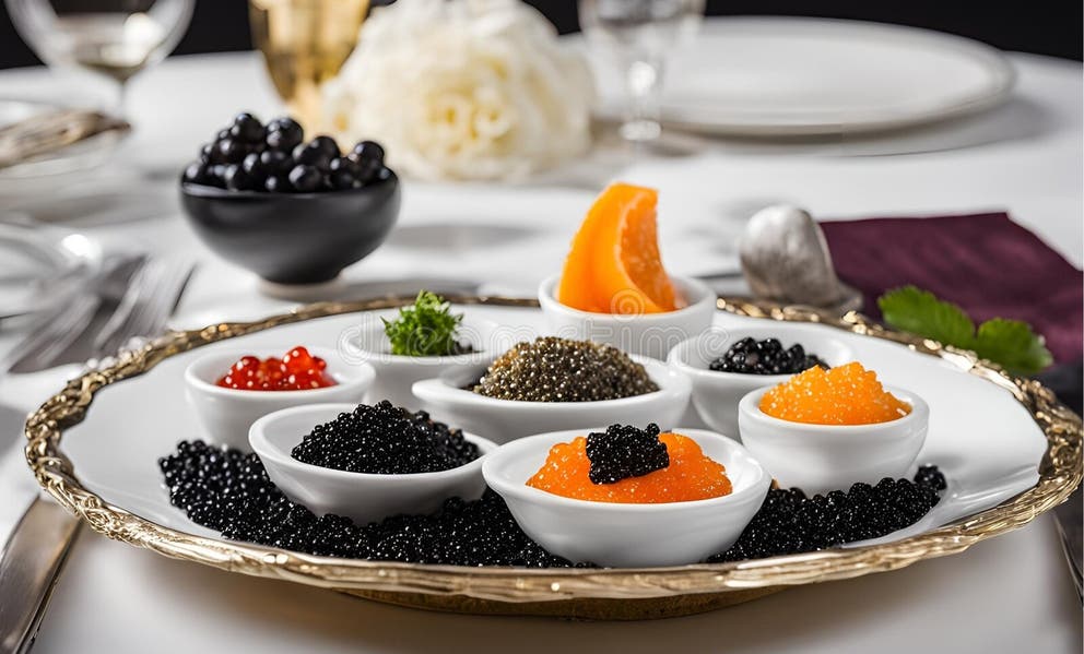 Caviar Service with Sturgeon, Salmon and Tobiko Roe, AI Generated Stock ...