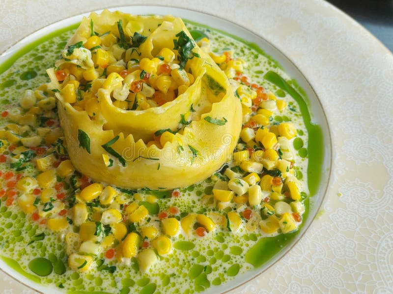 Fine Dining Pasta stock image. Image of inside, wrapping - 295604179