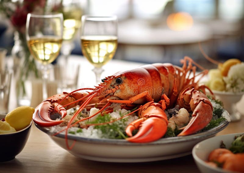 Fine Dining Restaurant with Lobster and White Wine on Table.Macro.AI ...