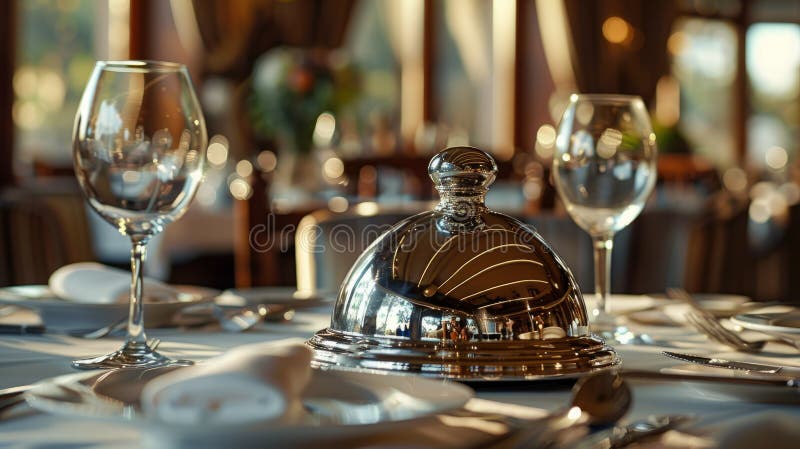 Fine Dining Restaurant Table Setting with Cloche. Stock Image - Image ...