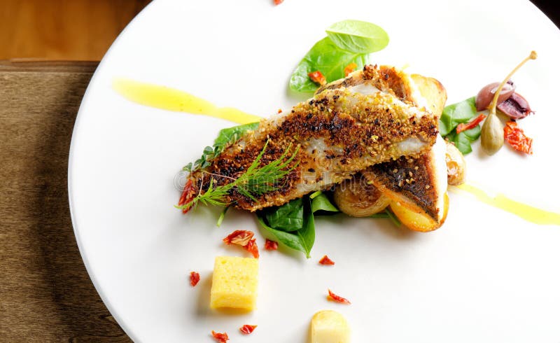 Fine Dining Trout Fish Fillet Breaded Herbs Spice Stock Photos - Free ...