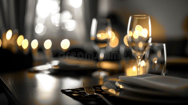Fine Dining Table with Elegant Glassware and Warm Lighting. Generative ...