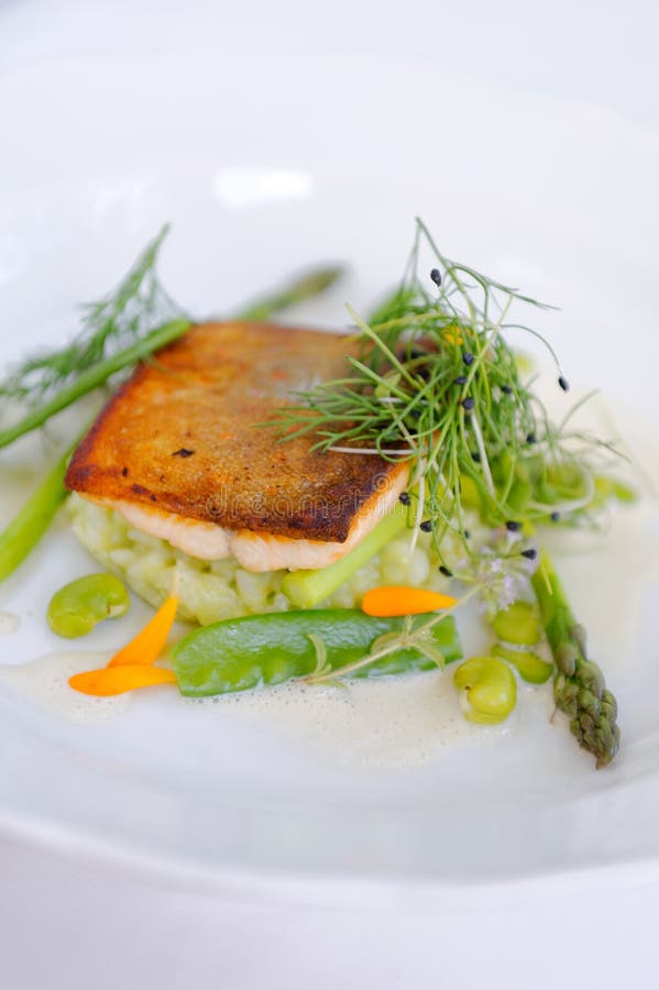 Fine Dining, Trout Fish Fillet Breaded in Herbs and Spice Stock Image ...