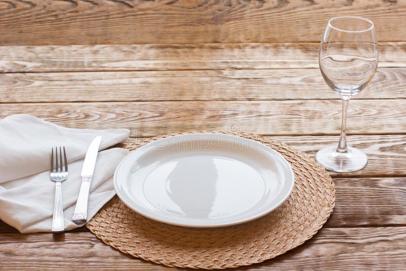 Fine Empty Tableware on Wooden Background Stock Photo - Image of party ...