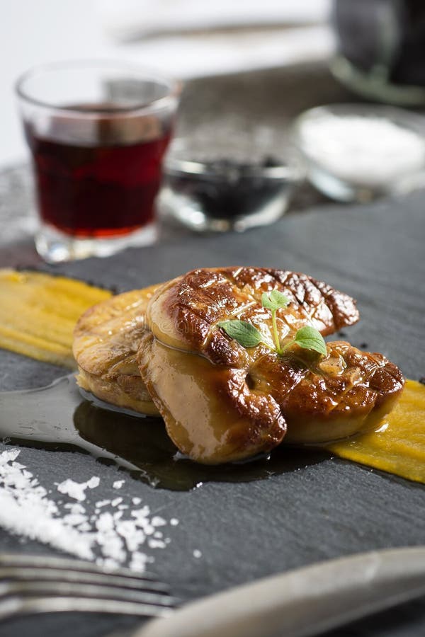 Fried Goose Liver. Foie Gras with Mango Puree Stock Image - Image of ...