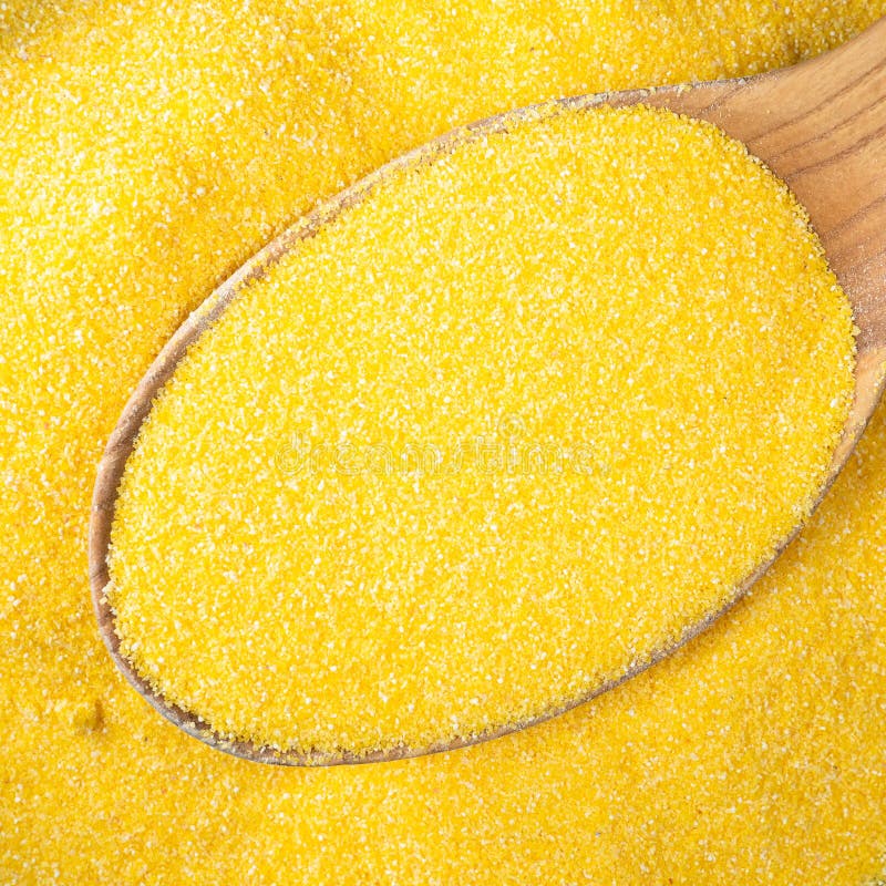 Fine Ground Cornmeal in Wooden Spoon Closeup Stock Image - Image of ...