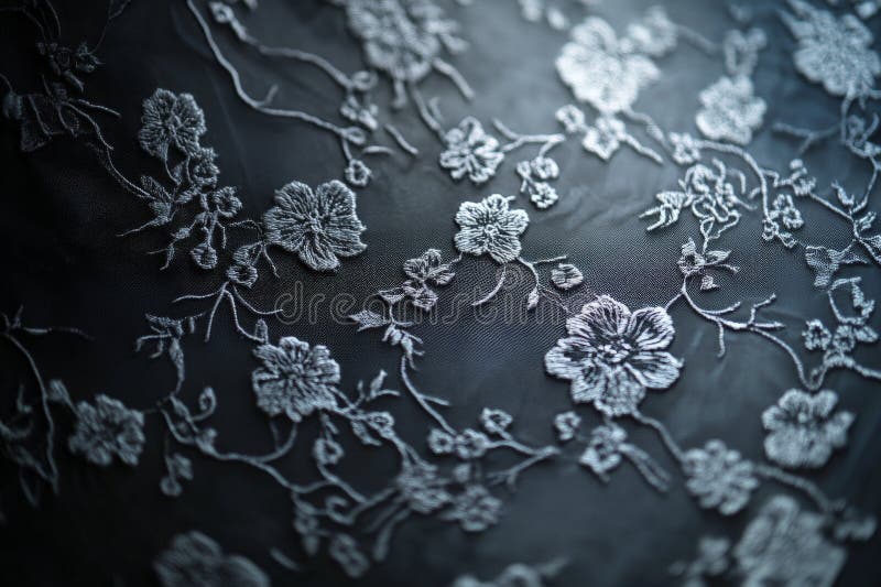 Fine Lace Texture, Delicate White Floral Patterns Against a Dark ...