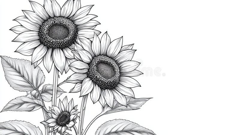 A Fine Line Flower Illustration of a Sunflower for Design Frames or ...