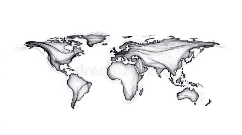 Minimalist Line Art World Map Showing Interconnections and Data Flow ...
