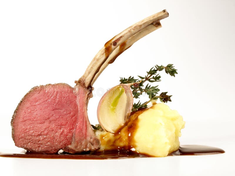 Fine Meat - Medium Lamb Rack with Garlic and Mashed Potato Stock Photo ...
