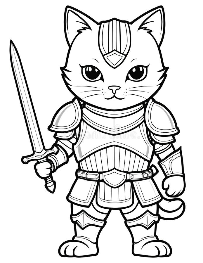 Cat Knight in Shining Armor: Coloring Quest Stock Illustration ...