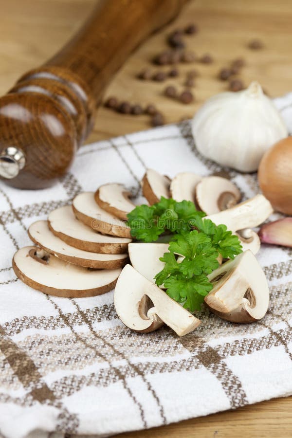 Fine mushroom slices stock image. Image of breed, peppercorns - 31048955
