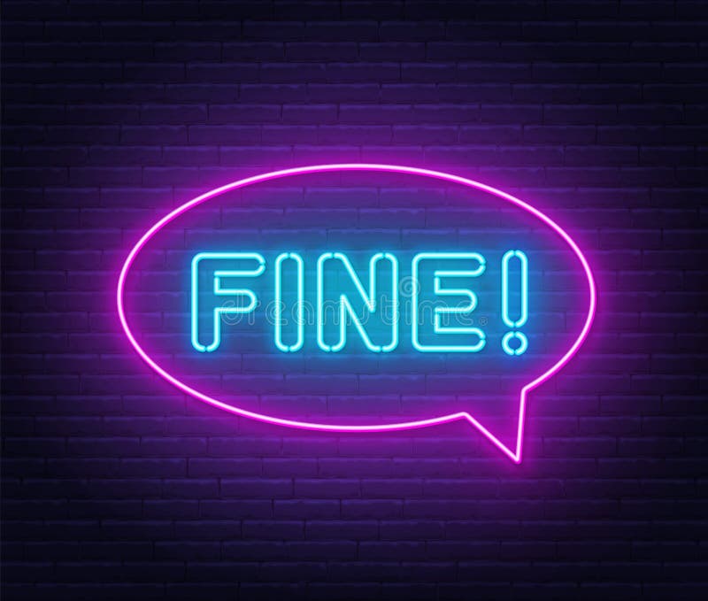 Fine Neon Sign In The Speech Bubble On Brick Wall Background Stock
