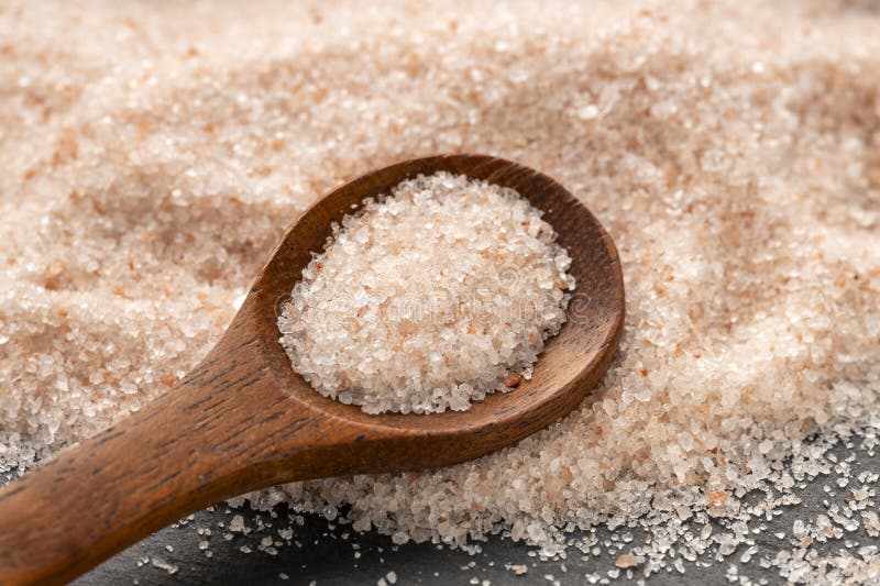 Fine Pink Salt Sprinkled - Fine Himalayan Crystals in Spoon Stock Image ...