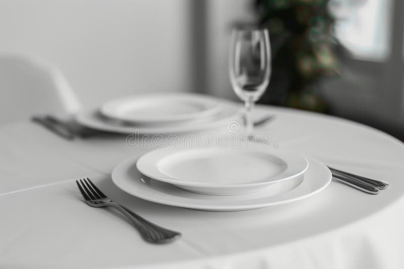 A Fine Porcelain, Plates on White Table Setting Stock Photo - Image of ...