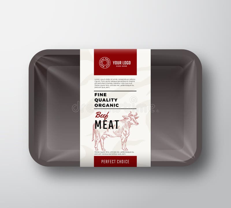 Fine Quality Organic Beef. Vector Meat Packaging Label Design on a ...