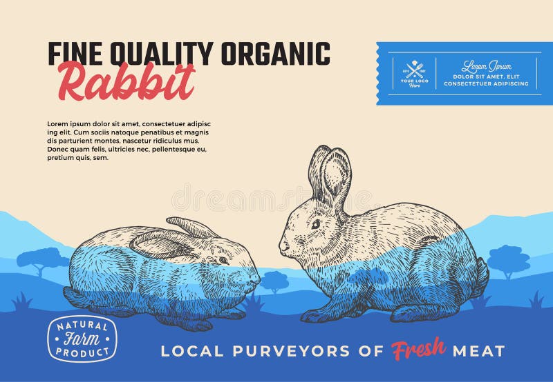 Fine Quality Organic Rabbit. Abstract Vector Meat Packaging Design or ...