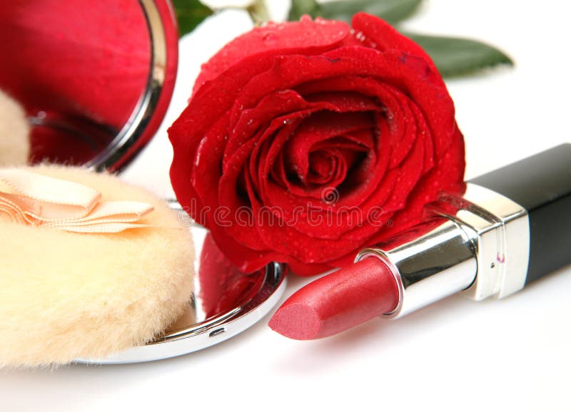 Red rose and lipstick stock photo. Image of lipstick - 43460990