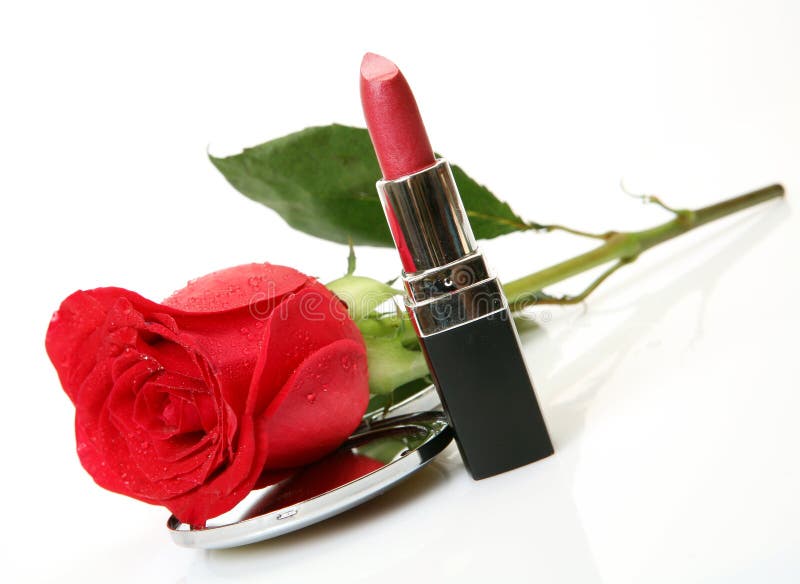 Red rose and lipstick stock photo. Image of lipstick - 43460990