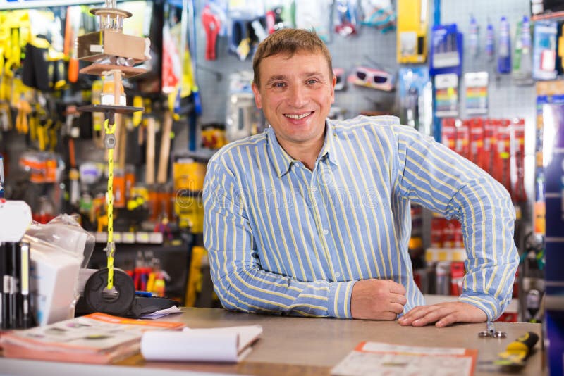 Fine Seller Man in Store is Trading Tools Stock Image - Image of people ...