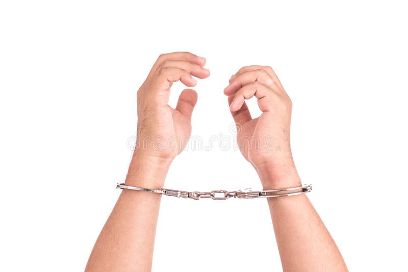 Chiuda Sull'uomo Con Le Manette E La Pistola Sulle Mani Isolate Su ...