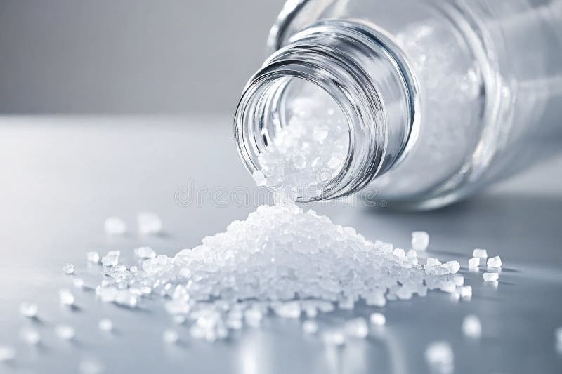 Elegant Moment of Fine Table Salt Pouring from a Glass Container Onto a ...