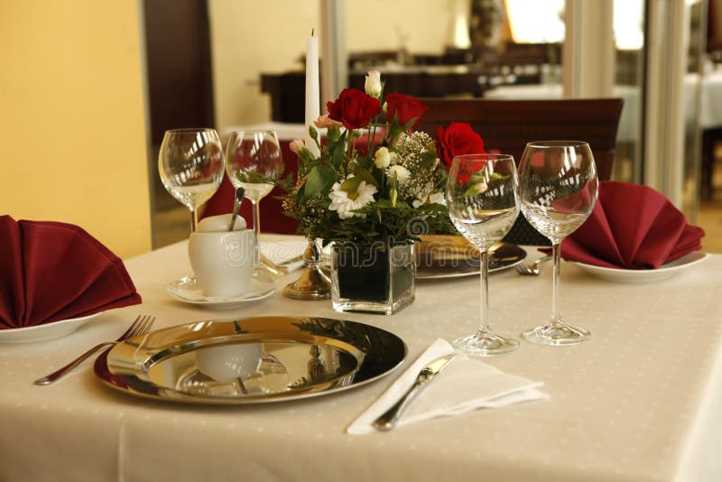 Fine Table Setting in Gourmet Restaurant Stock Photo - Image of ...