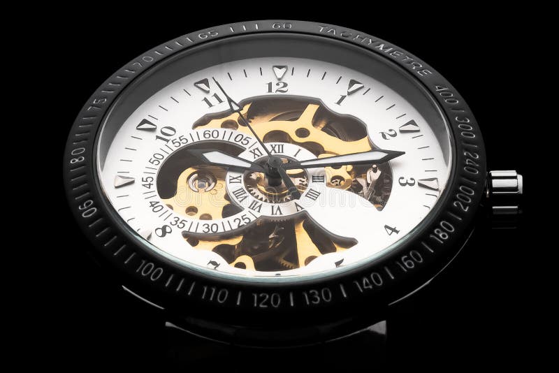 Fine Watch with Visible Mechanism Stock Photo - Image of hours ...