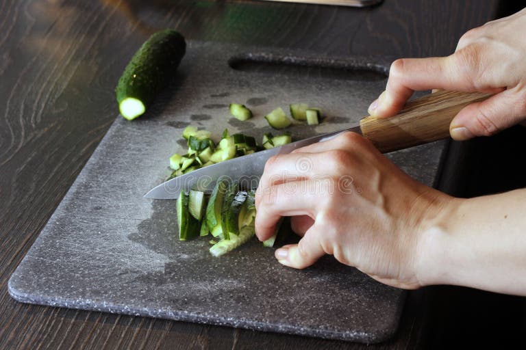 Finely Chop a Cucumber on a Cutting Board Stock Image - Image of ...