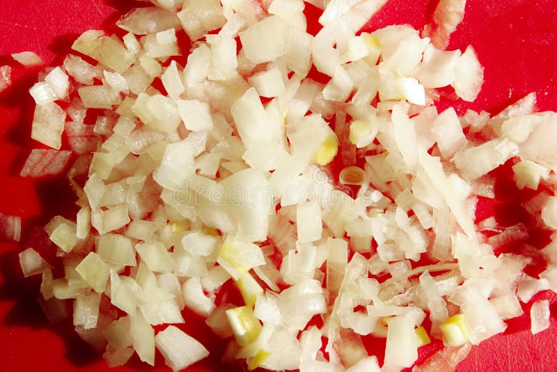 Finely Chopped Onion Over Red Background. Stock Image - Image of plant ...