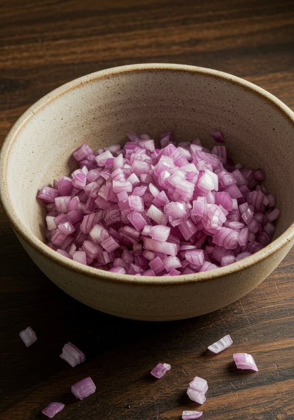 Finely Chopped Red Onions in a Bowl Stock Illustration - Illustration ...