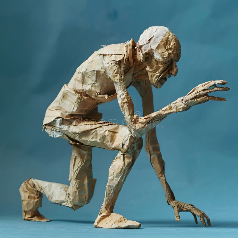 Artistic Depiction of a Hunched Man Figurine Crafted from Paper ...