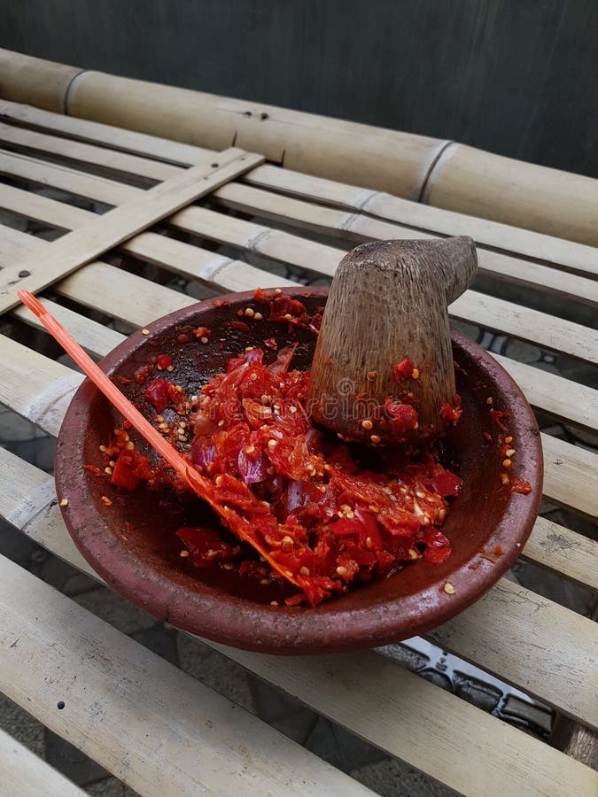 Finely Crushed Red Chilies in a Mortar Stock Photo - Image of dish ...