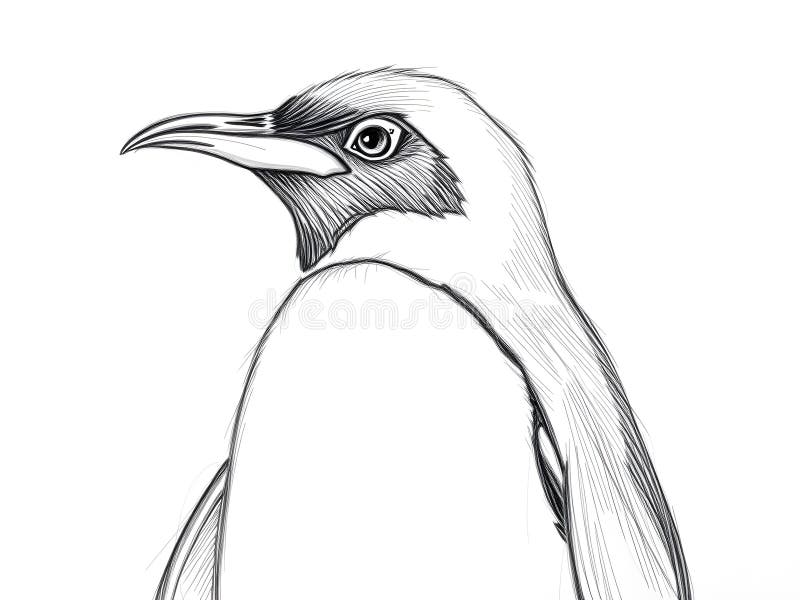 Detailed Sketch of a Penguin with Focus on Feather Texture and Artistic ...