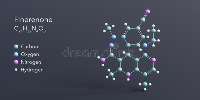 Finerenone Molecule 3d Rendering, Flat Molecular Structure with ...