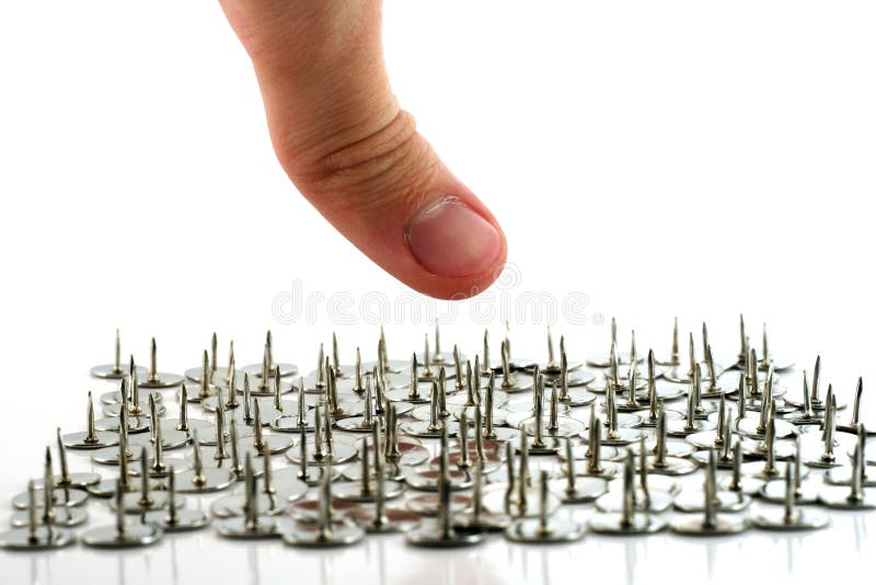 Hand Above Thumb Tacks - Drawing Pins Stock Image - Image of ouch, desk ...