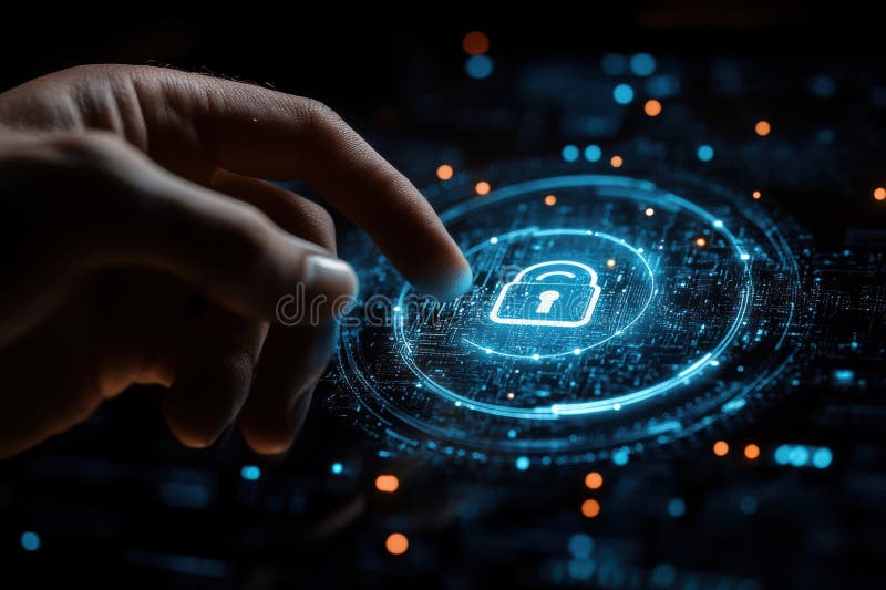 Finger Activates Digital Lock Cybersecurity Concept Background Stock ...