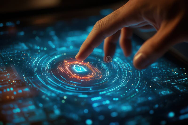 Finger Activates Digital Lock on Tablet Screen Cybersecurity Concept ...